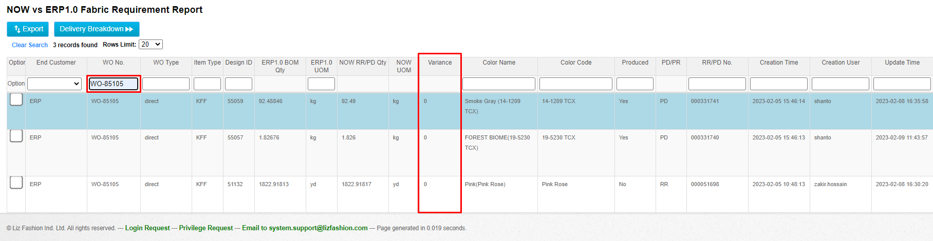 8. Check Qty Variance between NOW booking and BOM